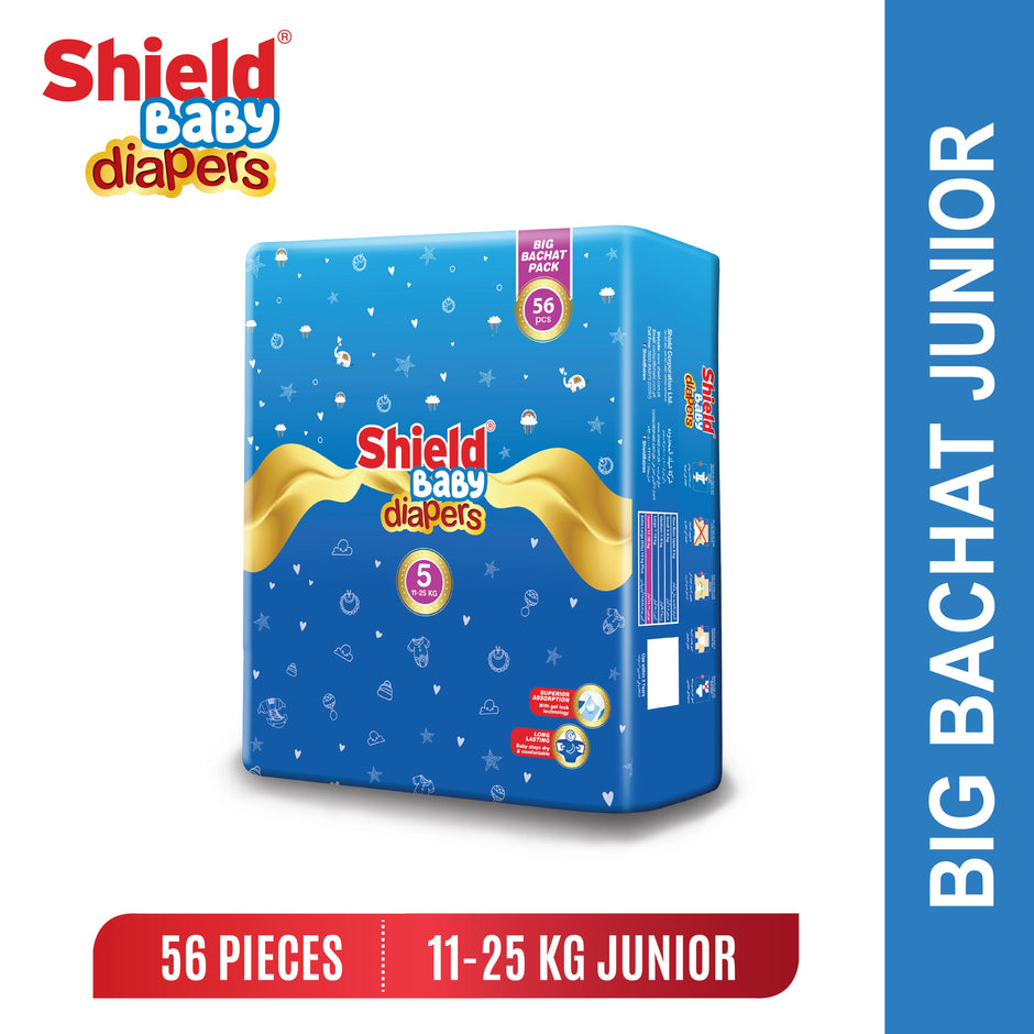 Big Bachat Pack Diaper Size 5 Junior 56 Pcs for 11 to 25 Kg – Shield Pakistan